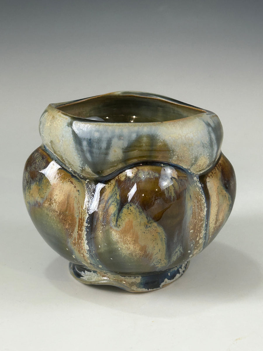 Wavy Tea Bowl- Blue Ash – Spinning Earth Pottery